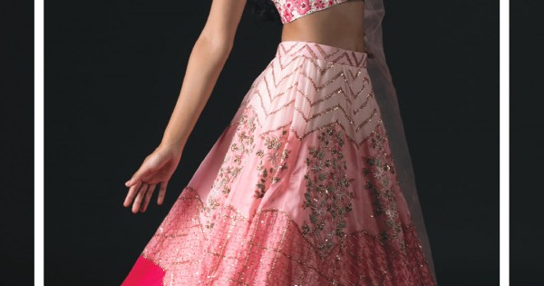 Off-White & Pink Double layered lehenga with an open edge and a dupatta. (SC1011)